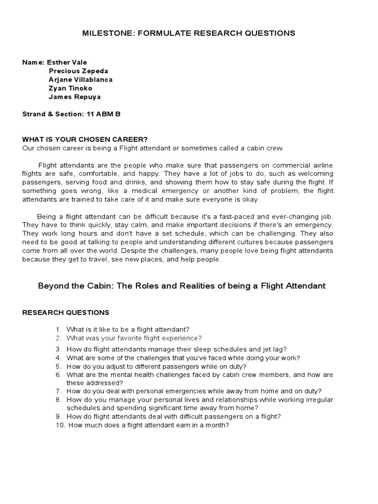 Flight Attendant Group - Abm B - Milestone - Formulate A Research ...