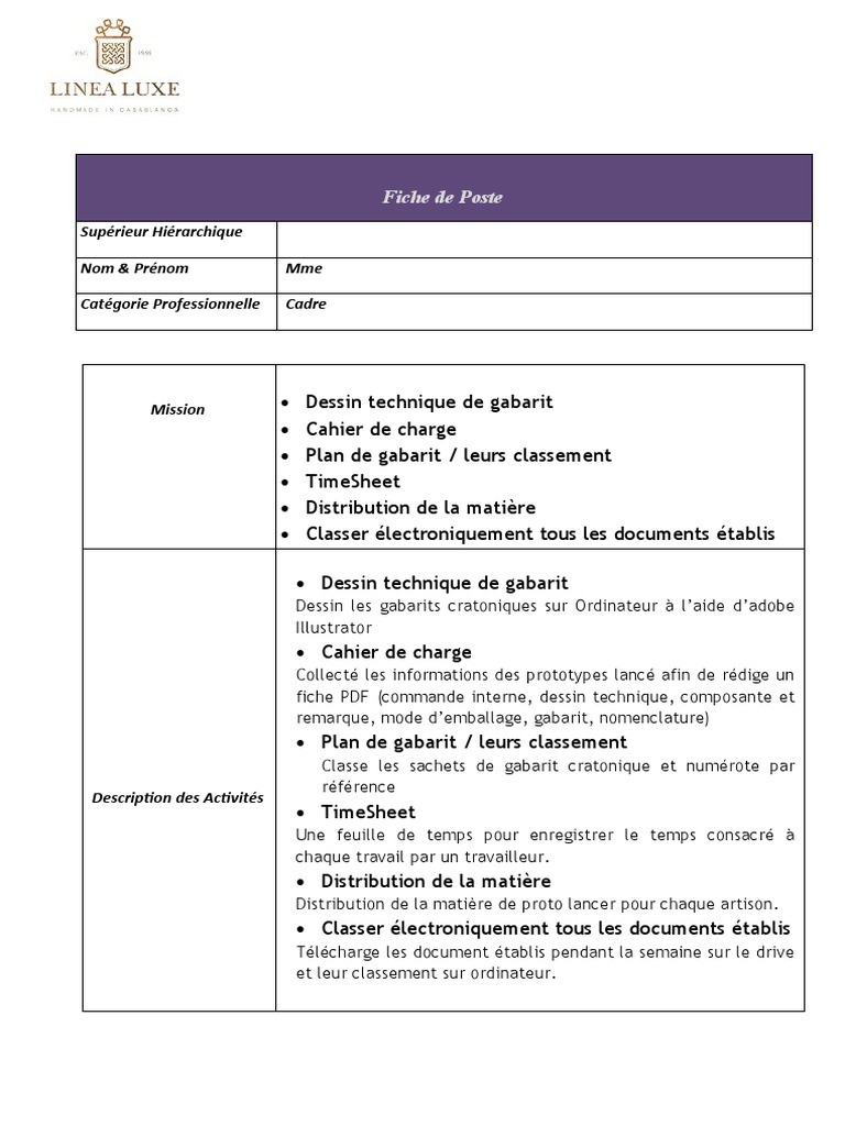 Fiche de Poste | PDF