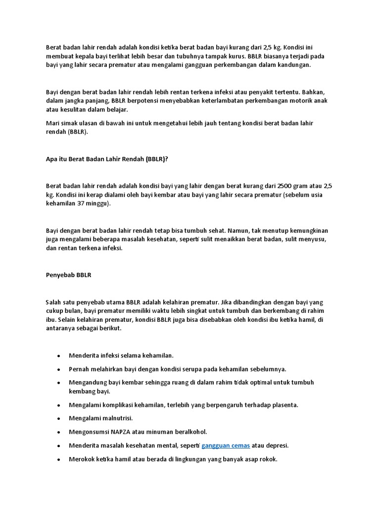 Panduan Lengkap BBLR untuk Orang Tua | PDF