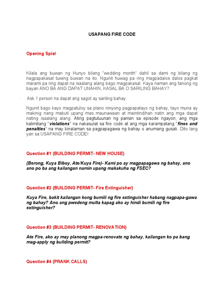 Opening Spiel: Usapang Fire Code | PDF