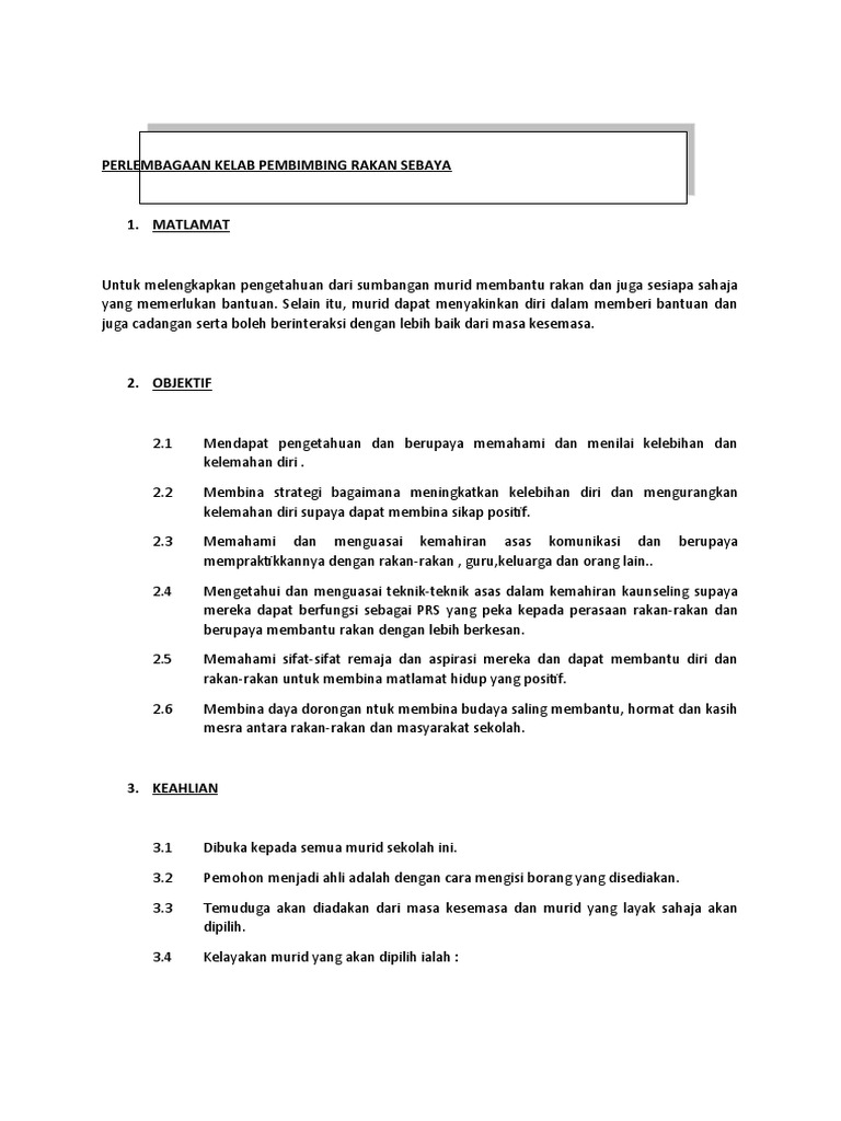 Perlembagaan Kelab Pembimbing Rakan Sebaya | PDF