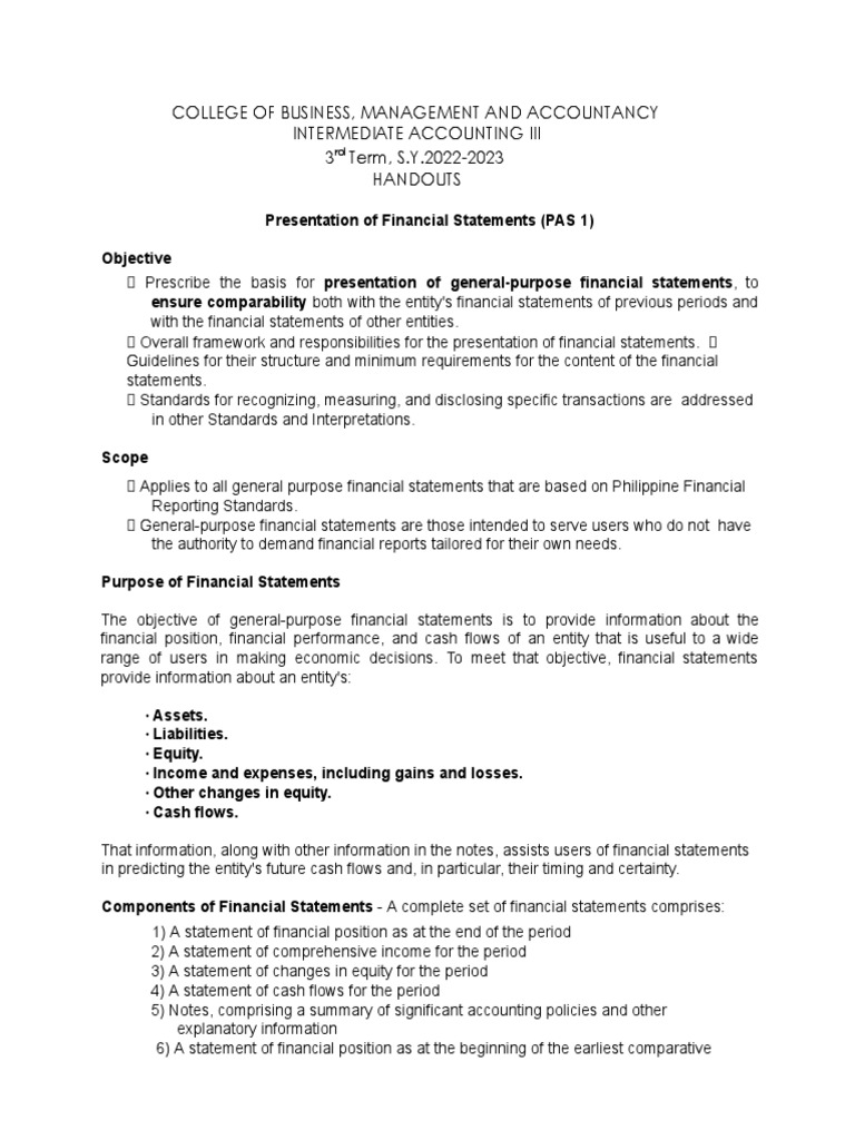 2022-2023 INTACC3 PAS 1 Handouts | PDF | Financial Statement | Income ...