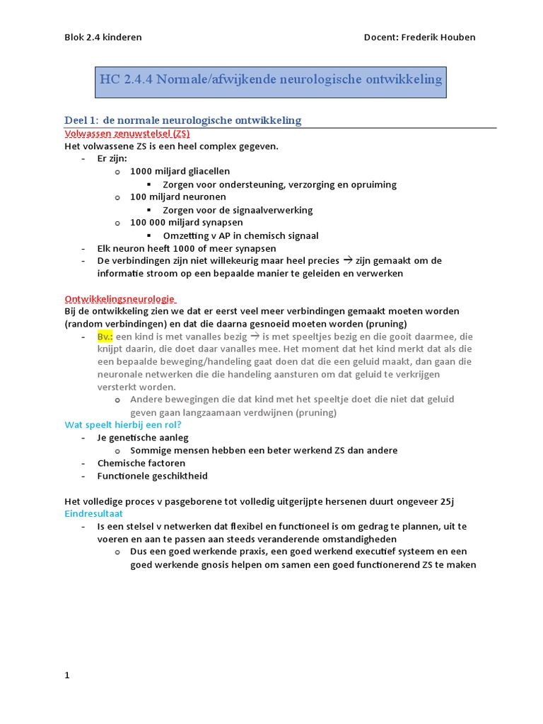 HC 2.4.4 Normale:afwijkende Neurologische Ontwikkeling | PDF