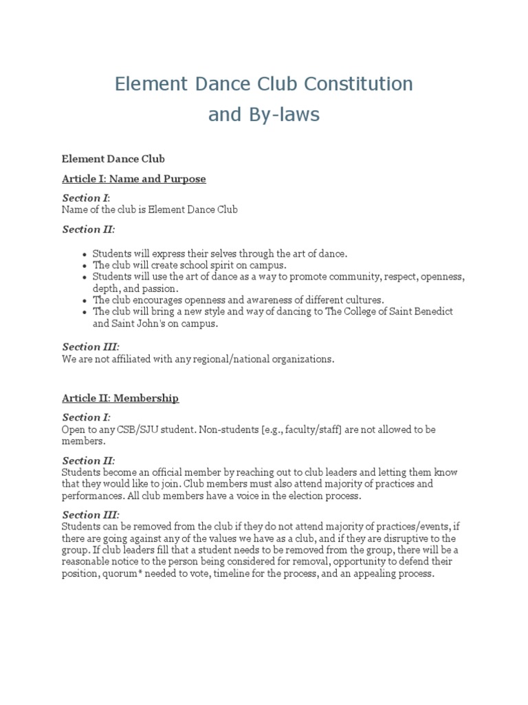 Dance Club Constitution and By-Laws | PDF | Voting | Presidents Of The ...
