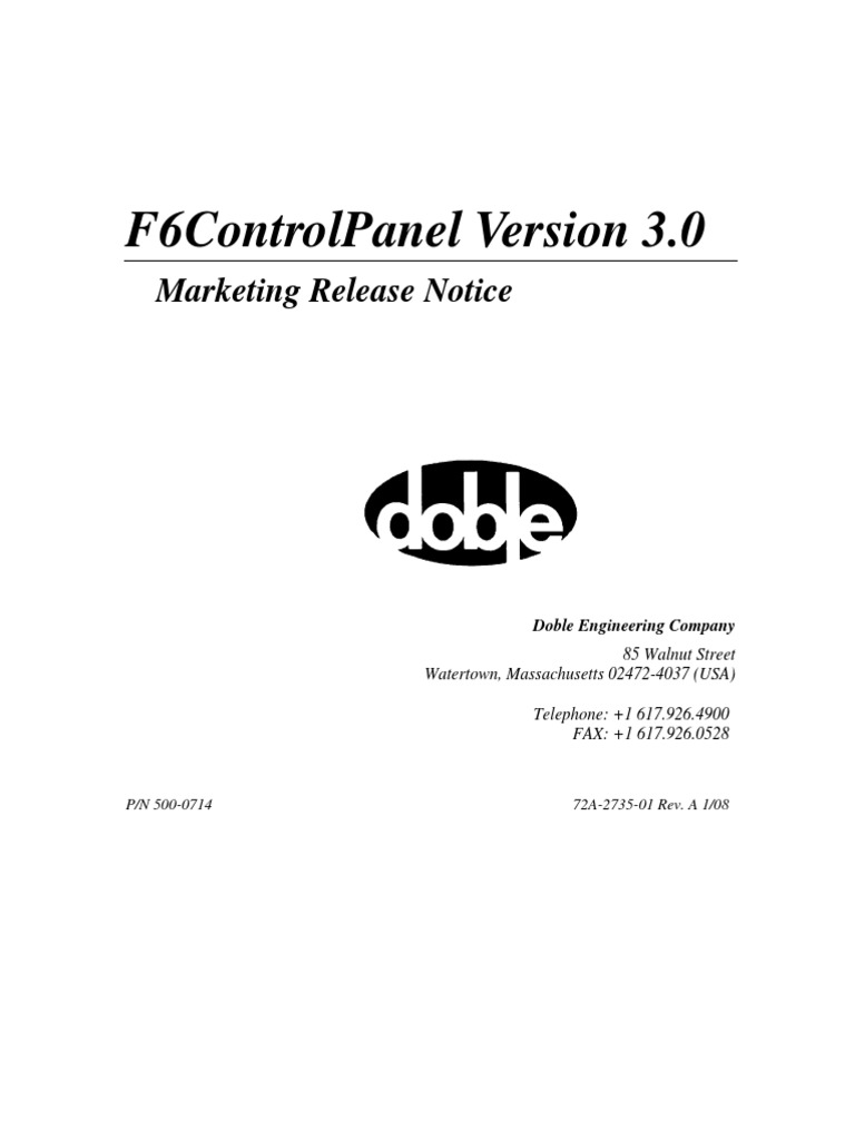 F6000 Control Panel Version 3.0 Marketing Release Notice | PDF