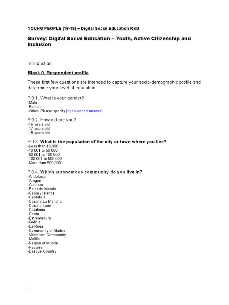 Questionnaire Social Digital Education | PDF | Educational Technology ...