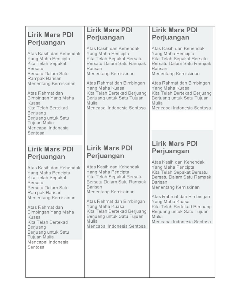 Lirik Mars PDI Perjuangan | PDF | Memasak, Makanan, & Anggur | Agama ...