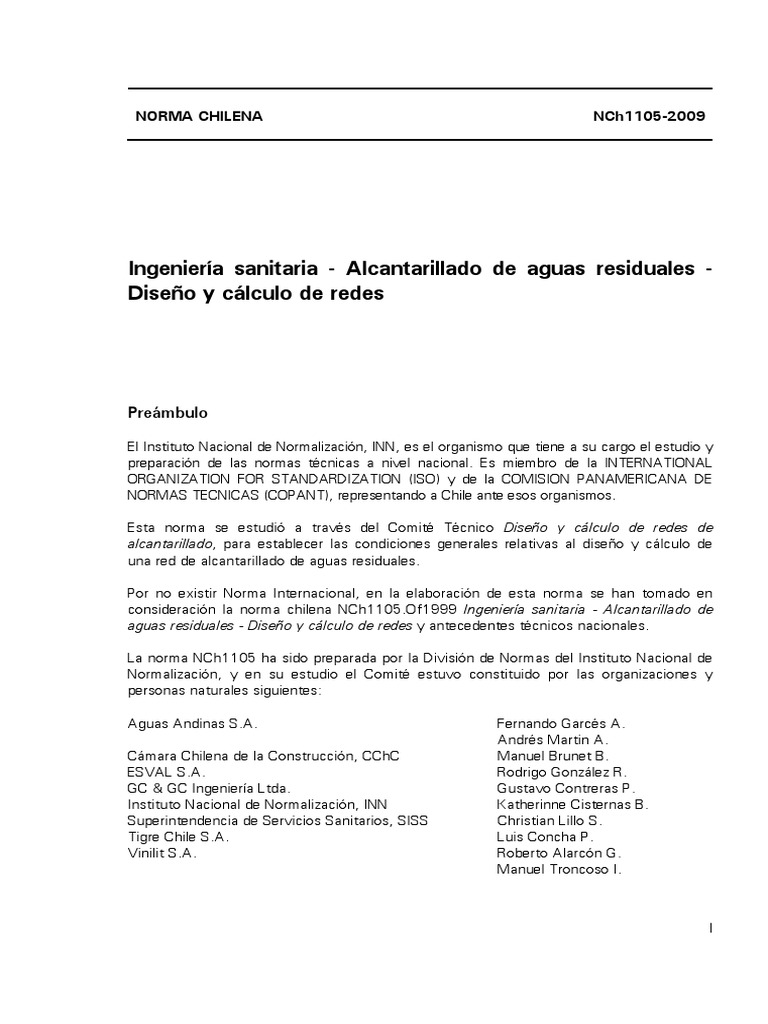 NCH 1105 2009 Ingenieria Sanitaria Alcan | PDF