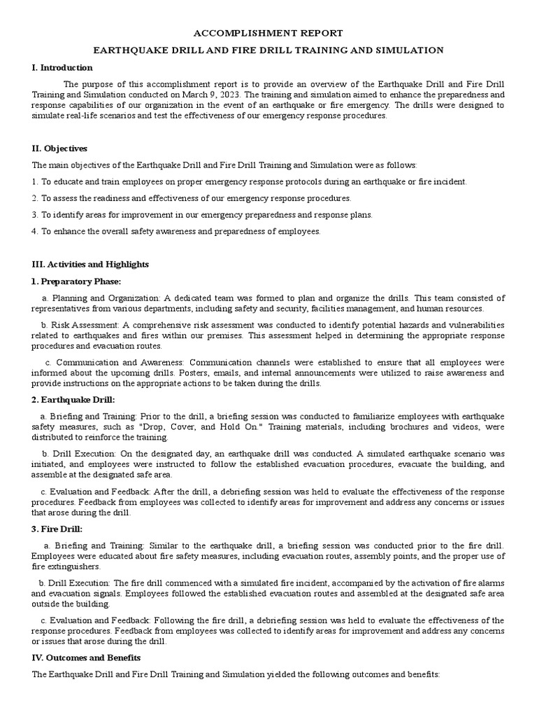 Accomplishment Report | PDF | Emergency Management | Simulation