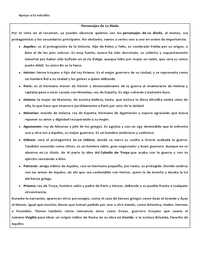 Guía de Personajes y Análisis de La Ilíada | PDF | Ilíada | Aquiles