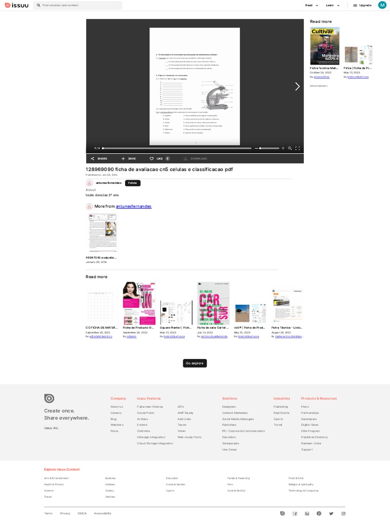 Ficha de Avaliacao Cn5 Celulas e Classificacao PDF by Antunesfernandes - Issuu | PDF ...