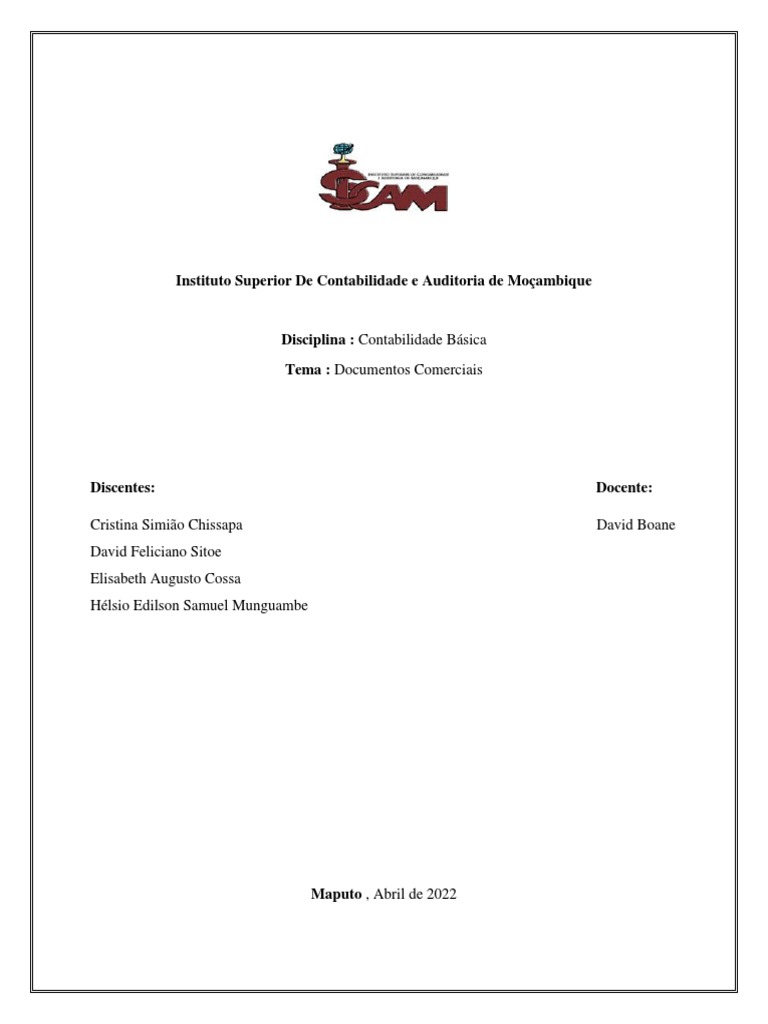 Trabalho Documentos Comerciais | PDF | Cheque (banco) | Economias