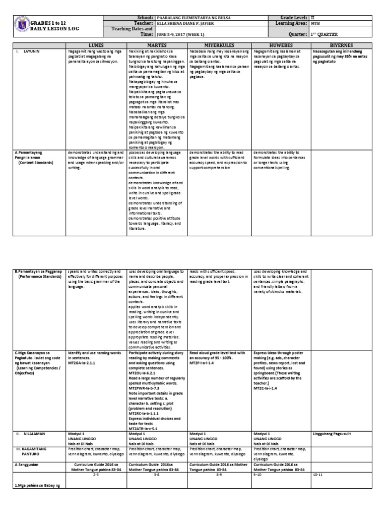 DLL - MTB 2 - Q1 - W1 | PDF