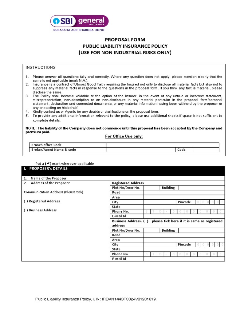 Public Liability Insurance Proposal Form | PDF | Insurance | Concrete