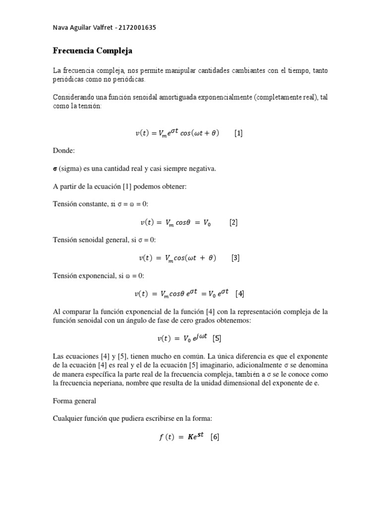 Frecuencia Compleja y Funciones Senoidales | PDF | Funcion exponencial ...
