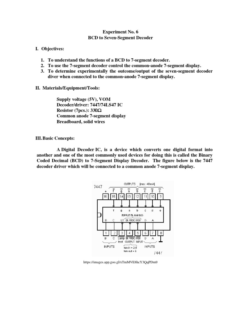 EXPT No. 6 BCD 7-Segment Decoder | PDF | Computing | Electronics