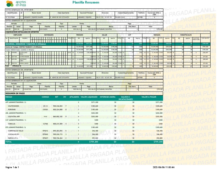 PLANILLA Junio 2023 Trab 1 | PDF