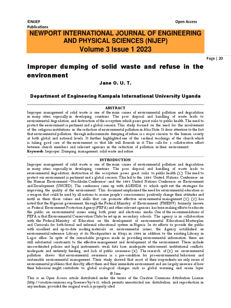 Improper Dumping of Solid Waste and Refuse in The Environment | PDF ...