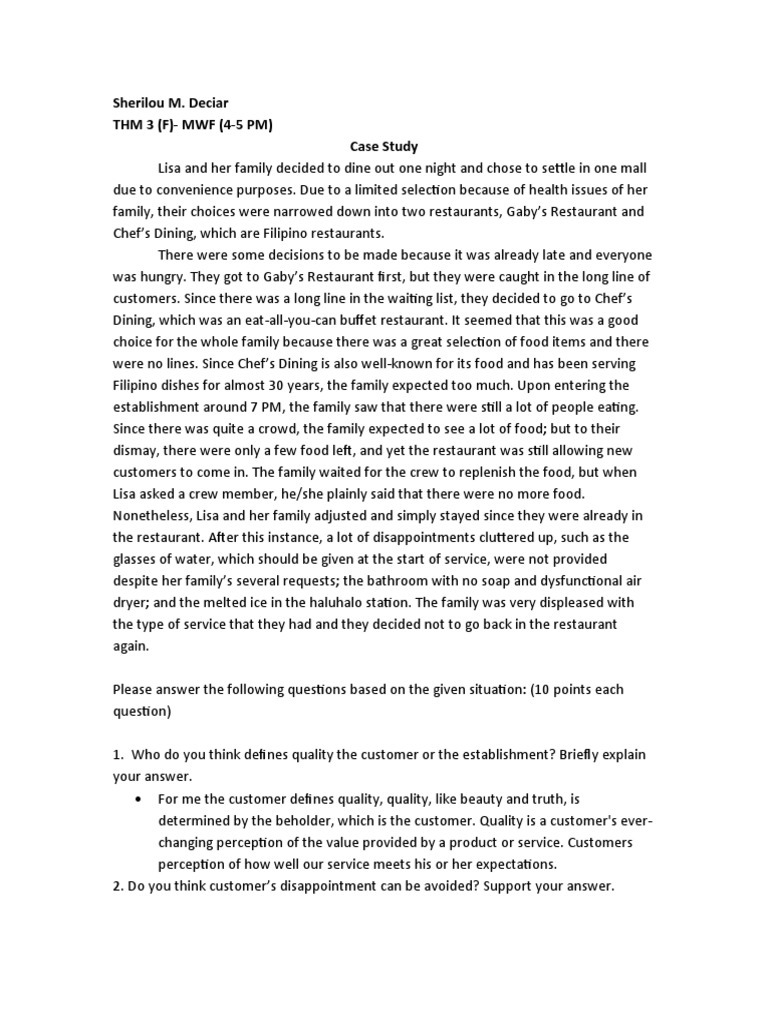 Lesson 1 CASE STUDY | PDF | Restaurants | Cognition