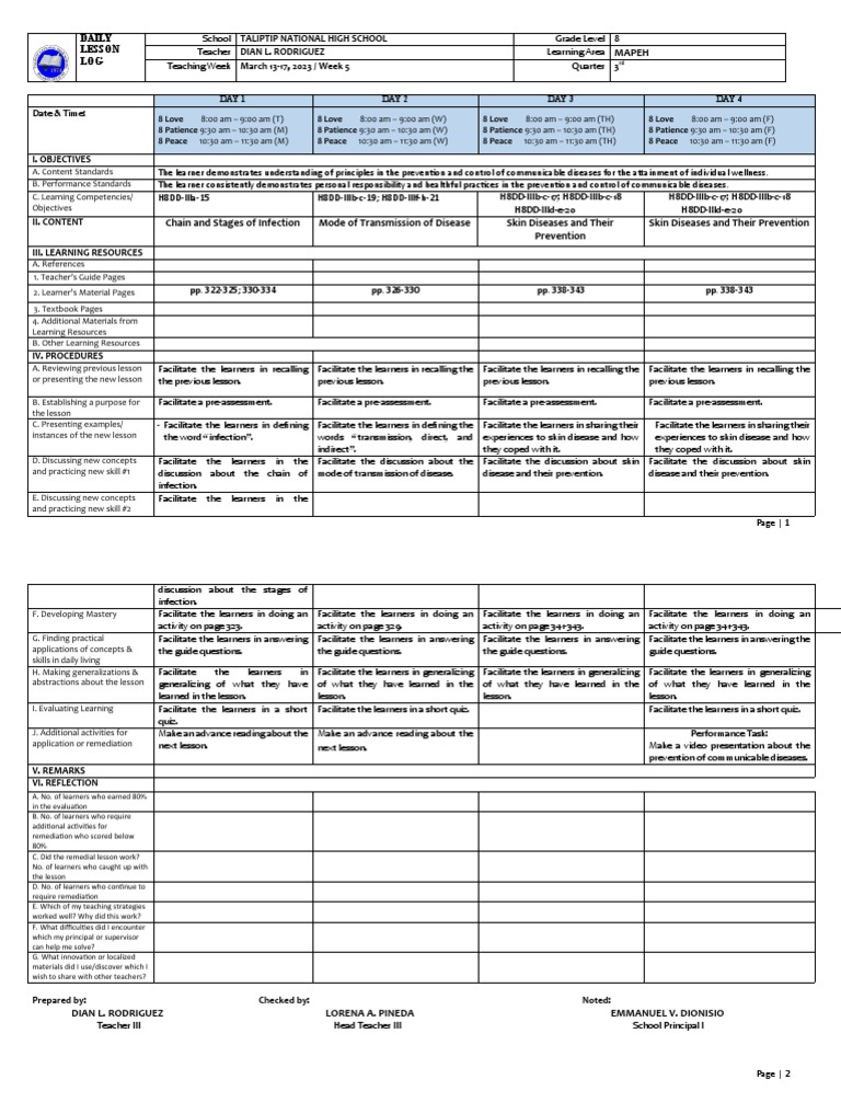 DLL WEEK 5 Q3 Mapeh8 Health | PDF
