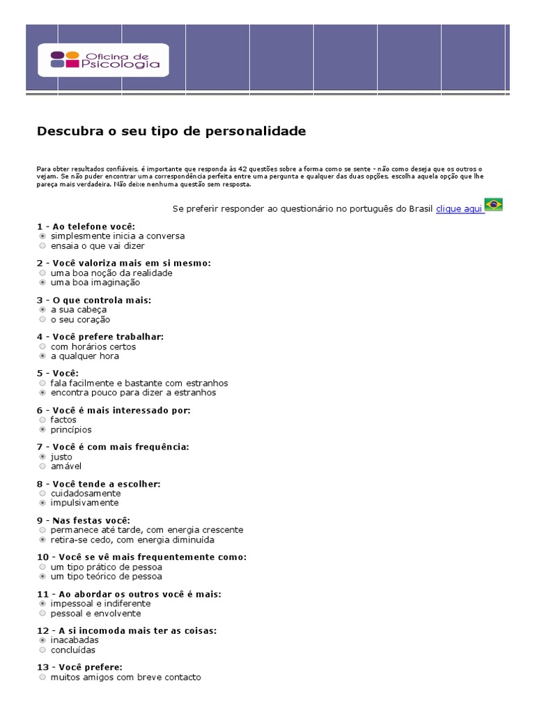 Teste Tipo de Personalidade | PDF