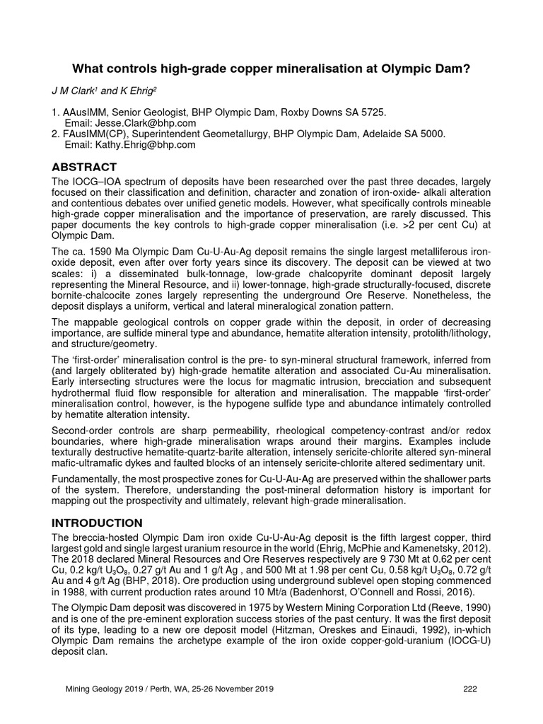 What Controls High-Grade Copper Mineralisation at Olympic Dam | PDF