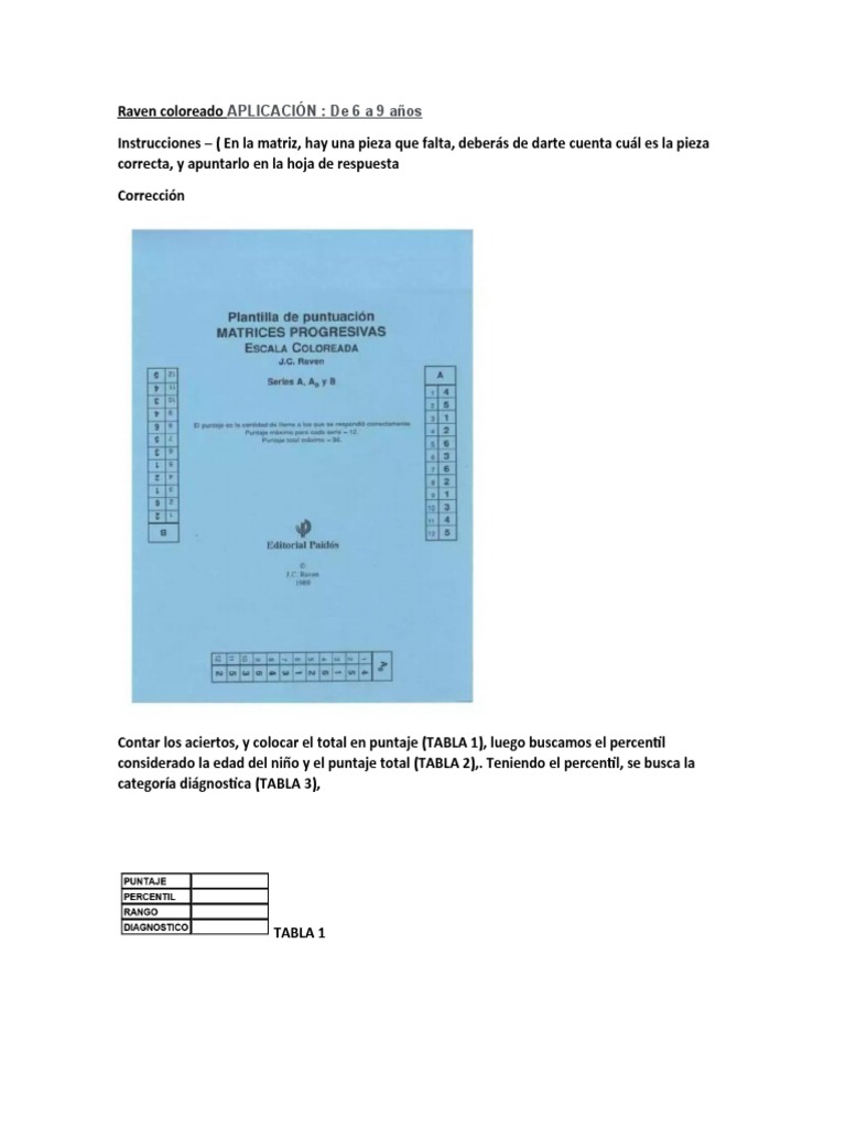 Aplicación del Test Raven Coloreado | PDF