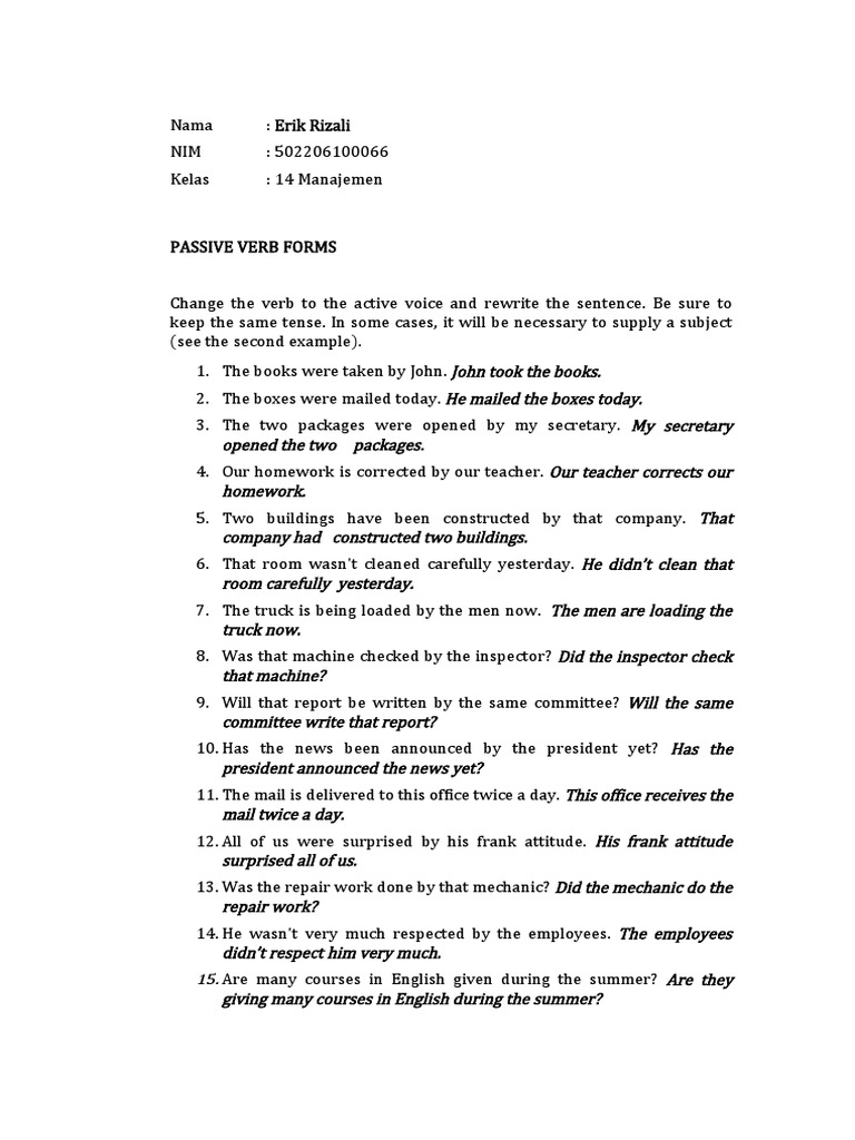 Pasive Voice Exercise | PDF | English Language | Cognitive Science