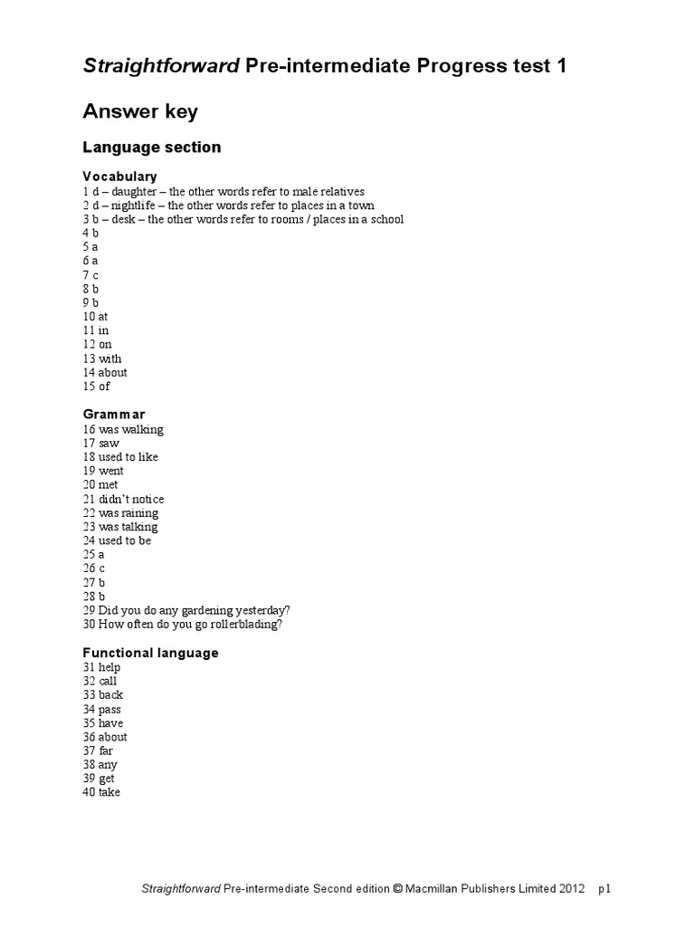 Progress Test Key 1 | PDF | Language Arts & Discipline | Foreign ...