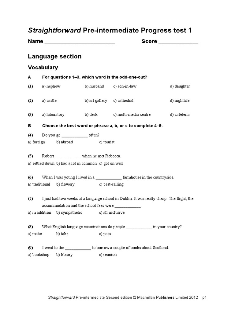 Progress Test 1 | PDF | Classroom
