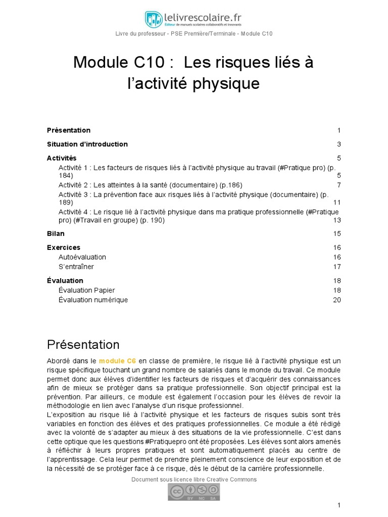 Module C10: Les Risques Liés À L'activité Physique: Présentation | PDF