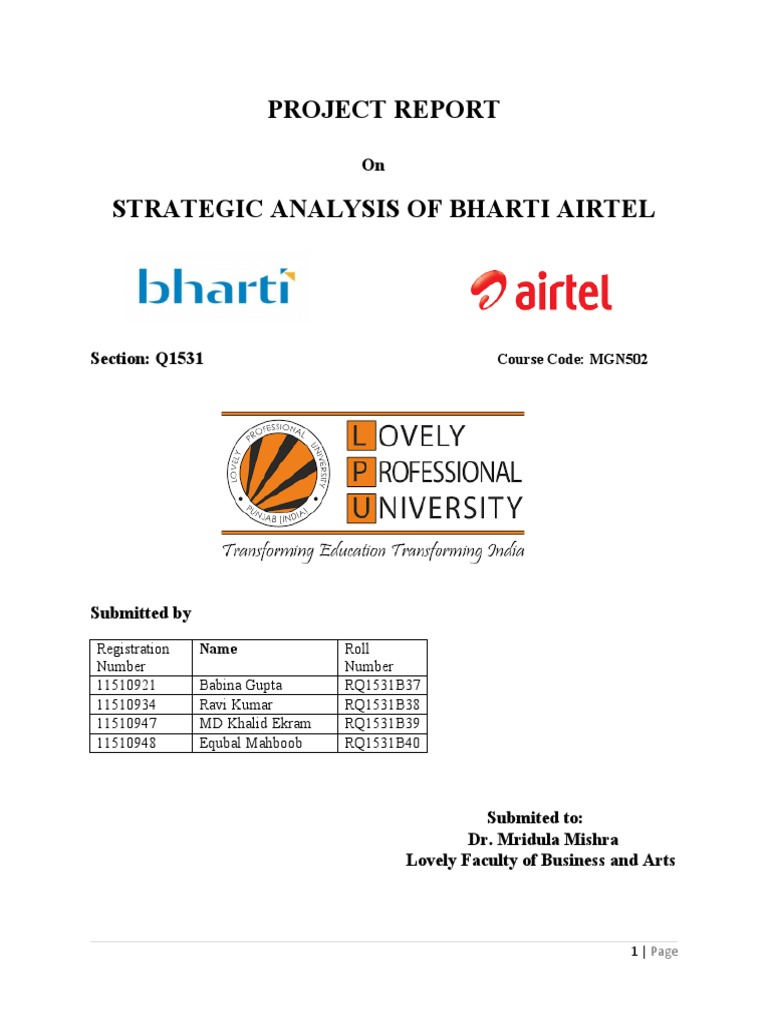Project Report Strategic Analysis of Bha | PDF | 3 G | Economies