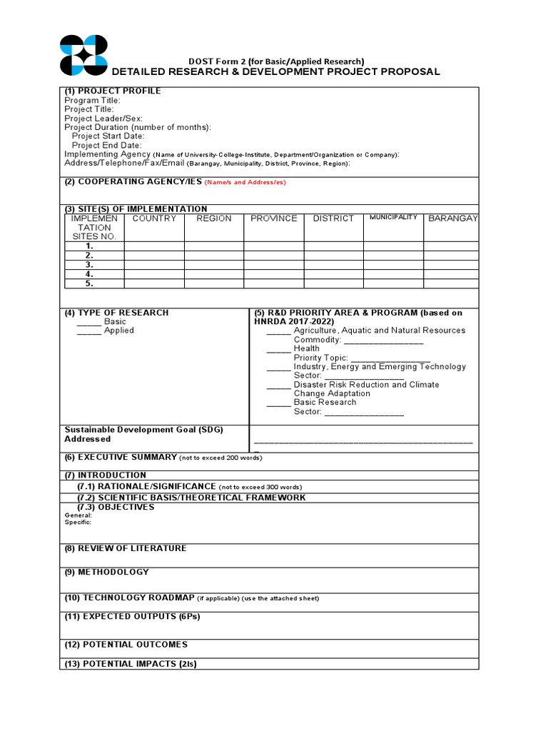 DOST Form 2: R&D Project Proposal Guide | PDF | Gender And Development ...