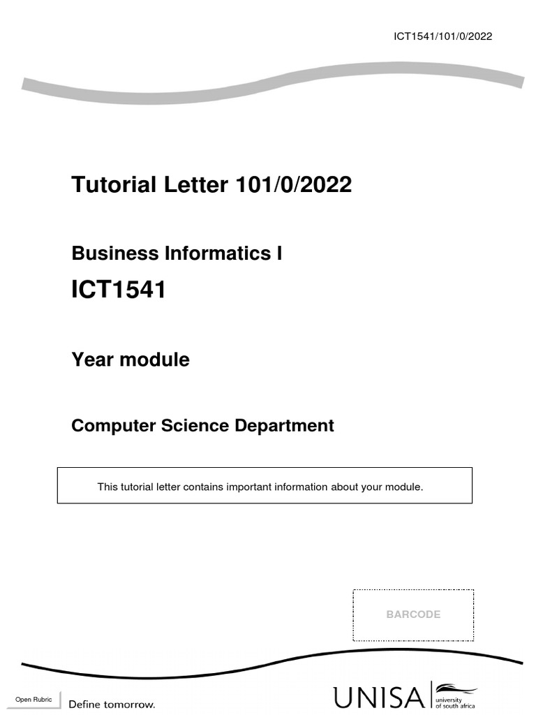 Tutorial Letter 101/0/2022: Business Informatics I | PDF