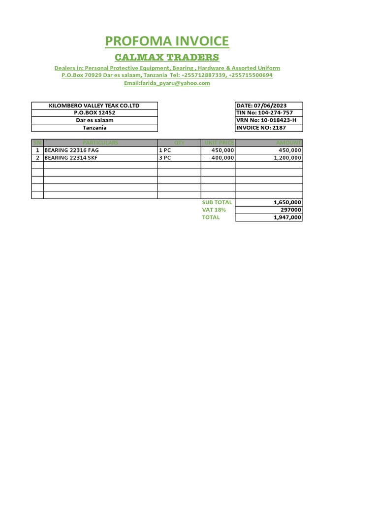 Profoma Invoice: Calmax Traders | PDF