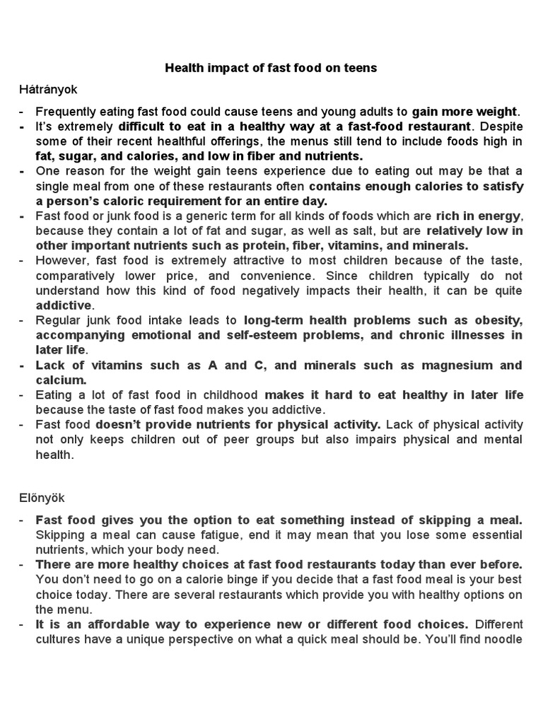 Health Impact of Fast Food On Teens | PDF | Fast Food | Obesity