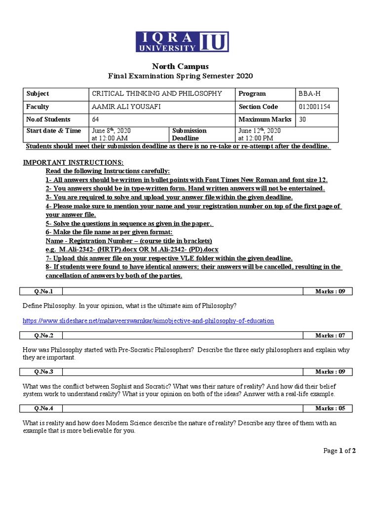 Philosophy Final Exam | PDF | Epistemology | Metaphilosophy