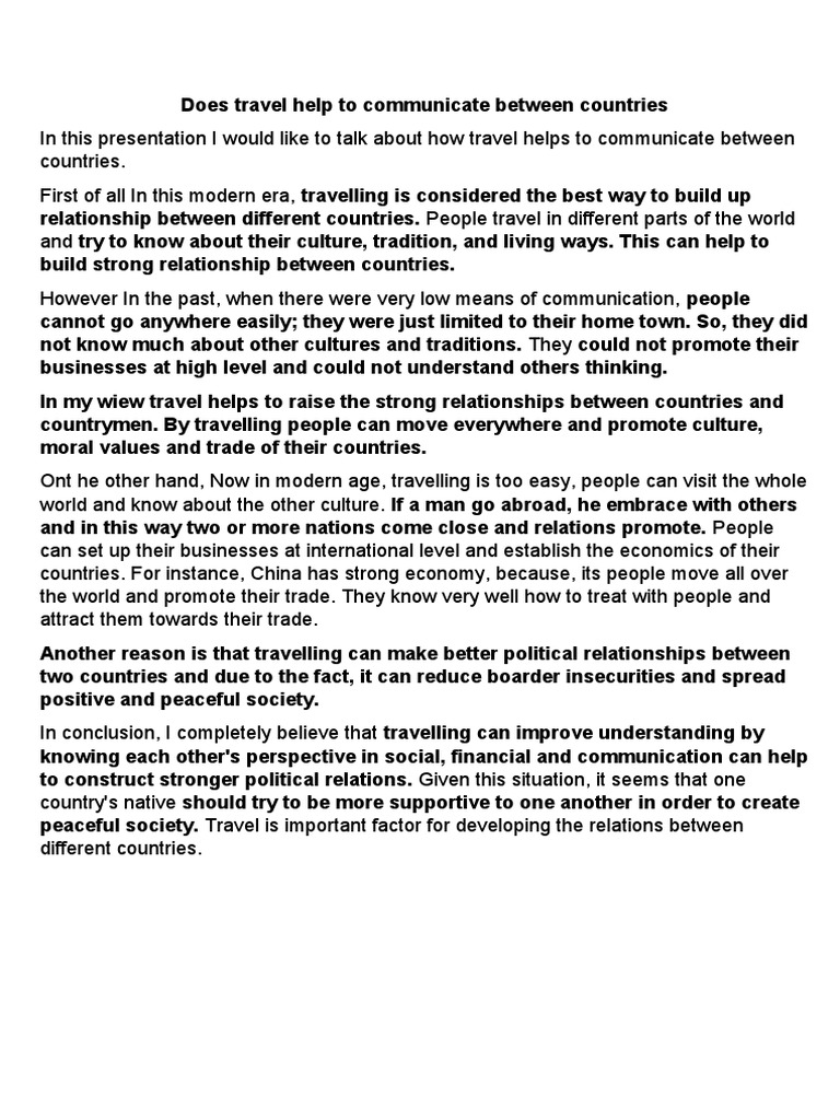 Does Travel Help To Communicate Between Countries | PDF | Social Science