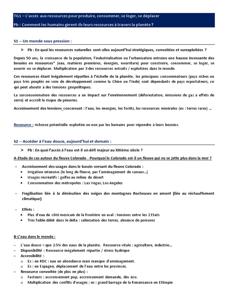 Accès aux ressources et enjeux globaux | PDF | Développement durable ...