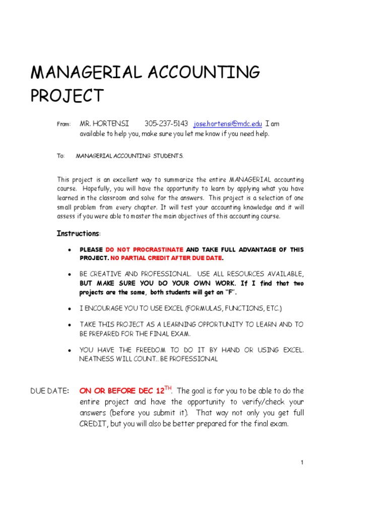 Managerial Accounting Project | PDF | Economies | Business