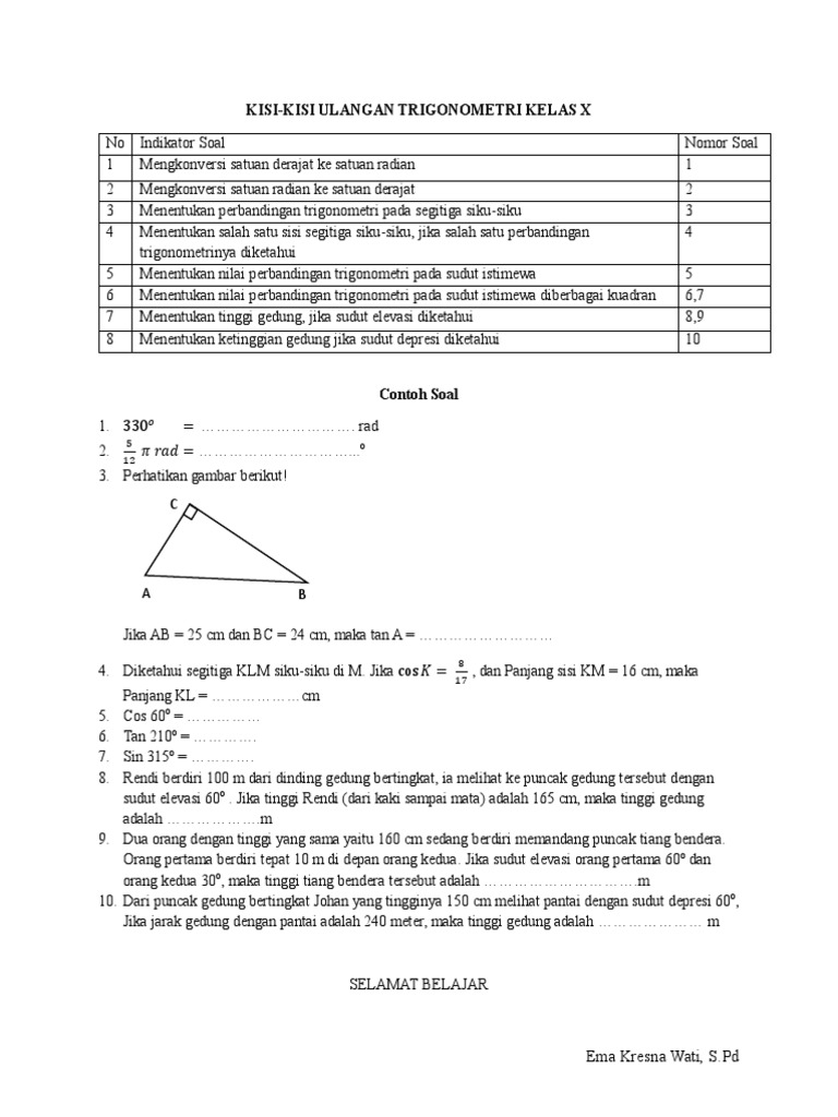 Kisi-Kisi Uh Trigono-1 | PDF