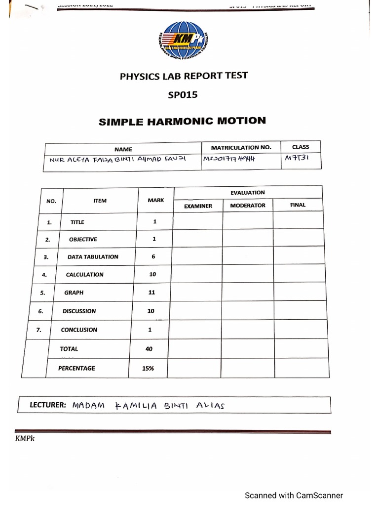 Lab Report Test (B) Spring Experiment | PDF