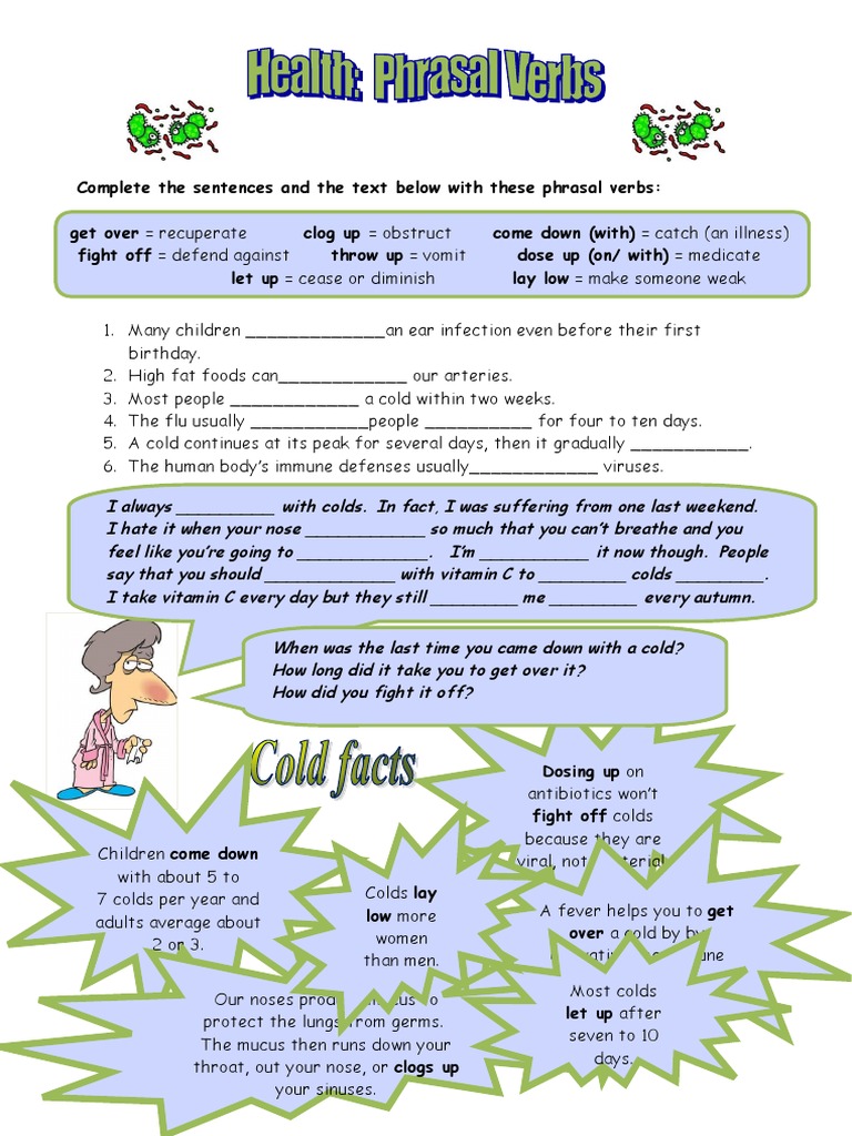 Health Phrasal Verbs Fun Activities Games - 12481 | PDF | Common Cold ...