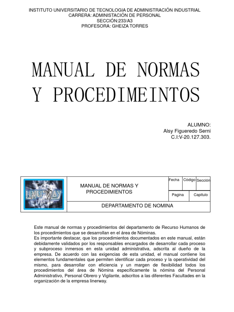 Manual de Normas y Procedimiento Unidad Iv Alsy Figueredo | PDF