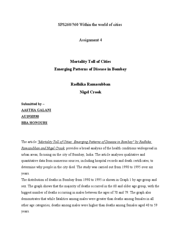 SPS260-Aastha Galani 1910330-Assignment 4 | PDF | Health Equity | Urbanization