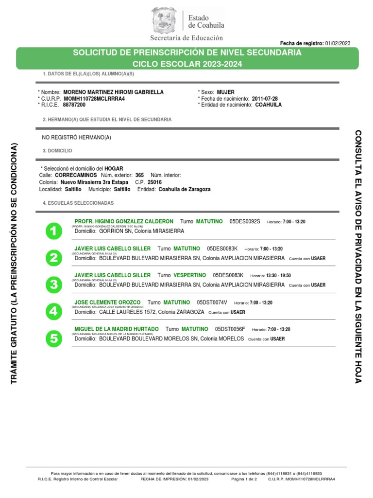 Preinscripción Secundaria 2023-2024 | PDF | Educación primaria