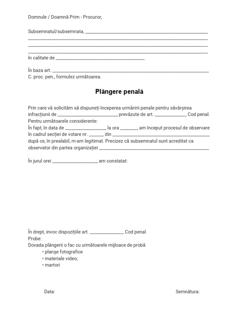 Model Plangere Penala | PDF