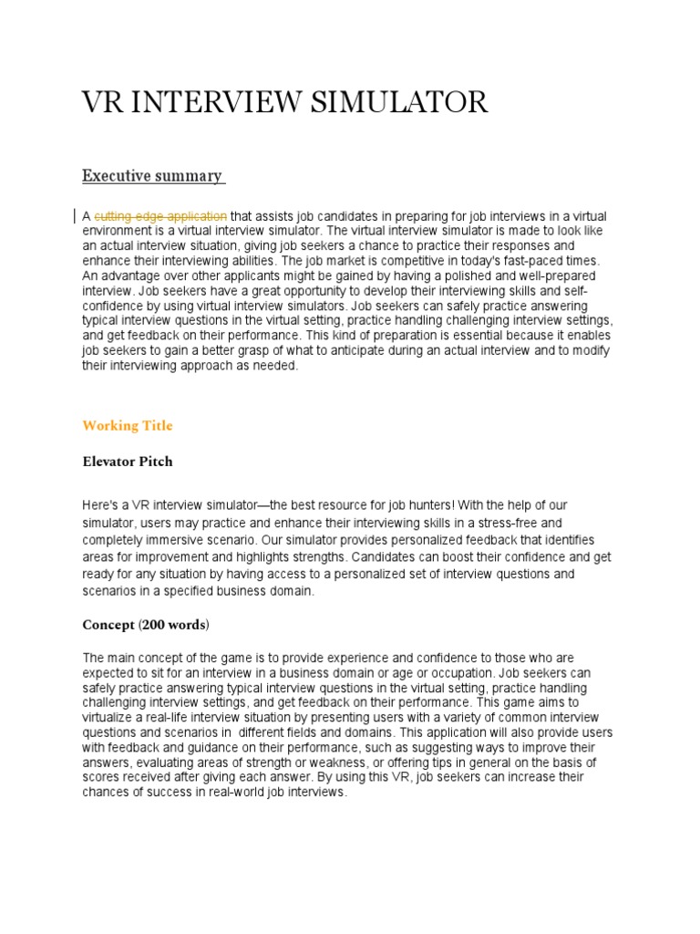 VR Design Document | PDF | Simulation | Job Interview