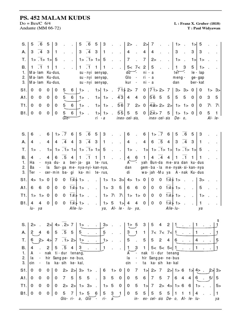 PS 452-Malam Kudus (SATB) - Franz X. Gruber T. Paul Widyawan | PDF