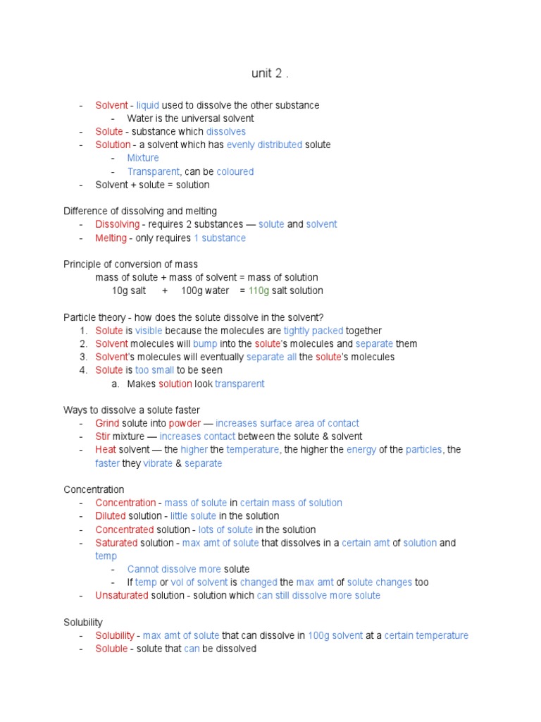 IGCSE Year 8 Science: Unit 2 | PDF